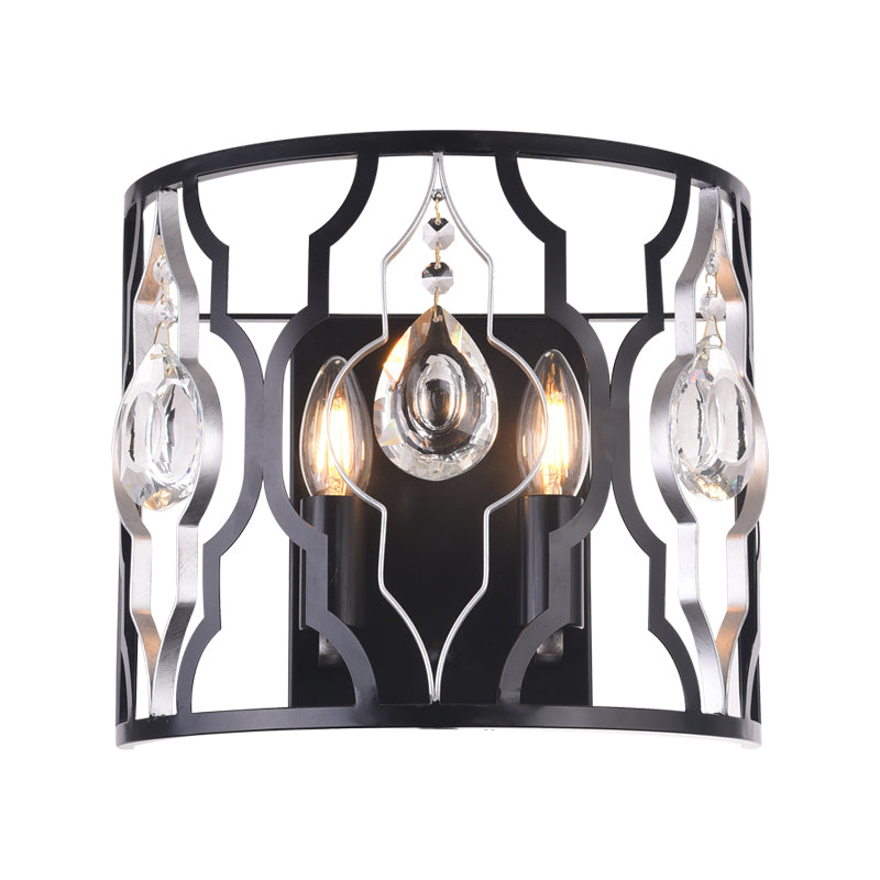 Metal Frame Black Wall Light Fixture Half-Cylinder 2 Heads Modern ...