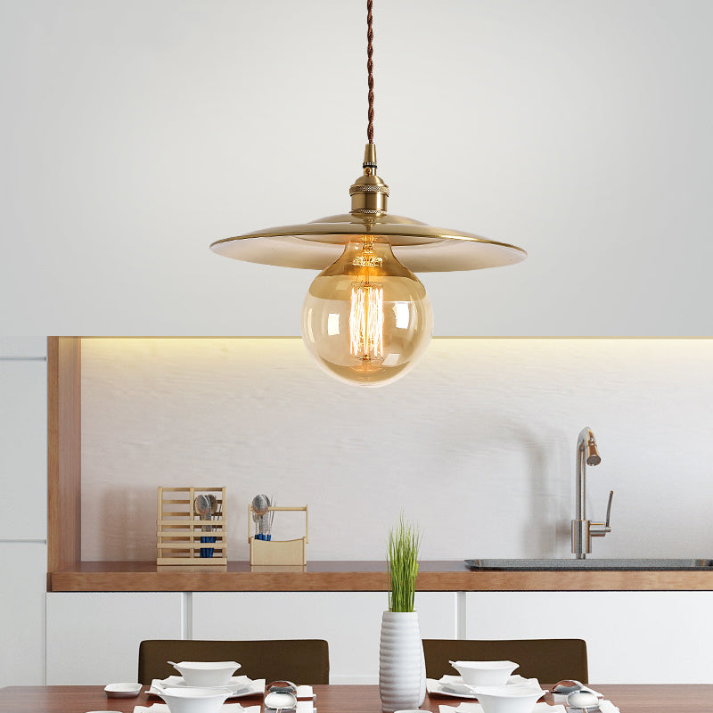 1 Light Ceiling Fixture Mid Century Flat Shade Metallic Pendant Light ...