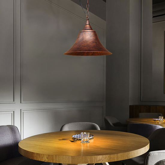 Rust Finish Bell Suspended Light Farmhouse Style Wrought Iron 1 Bulb ...