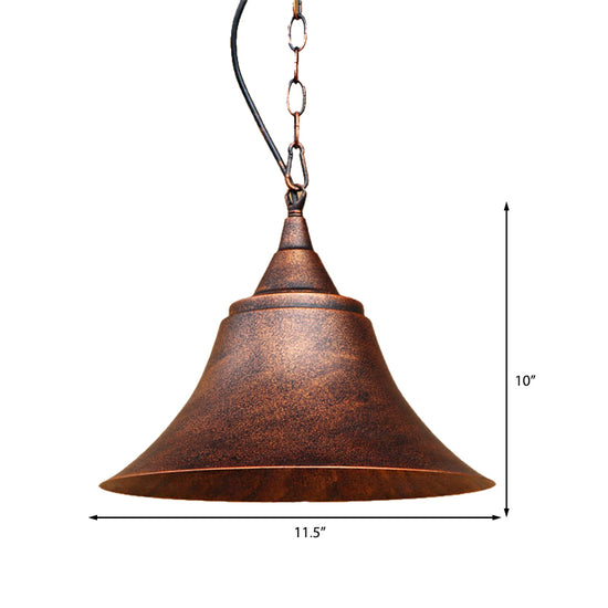 Rust Finish Bell Suspended Light Farmhouse Style Wrought Iron 1 Bulb ...