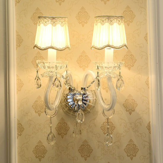 1/2-Light Candle Wall Lamp Traditional White Finish Clear Crystal Wall ...