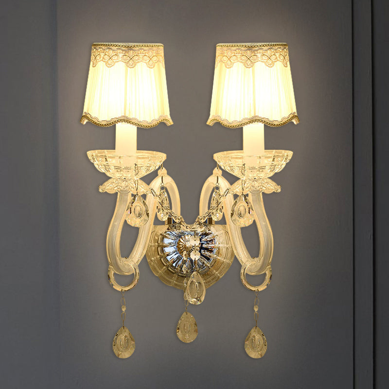 1/2-Light Candle Wall Lamp Traditional White Finish Clear Crystal Wall ...