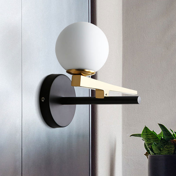 White Glass Sphere Wall Lighting Modern 1 Light Gold Led Wall Mounted ...