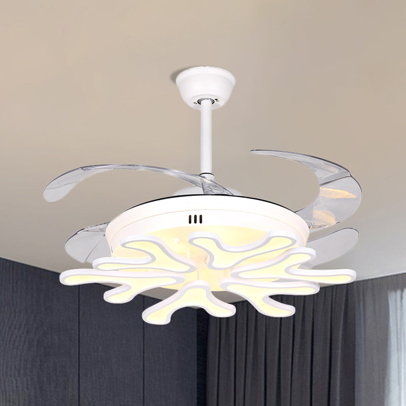 Contemporary Bloom Pendant Fan Lamp Iron Living Room LED Semi Flush ...