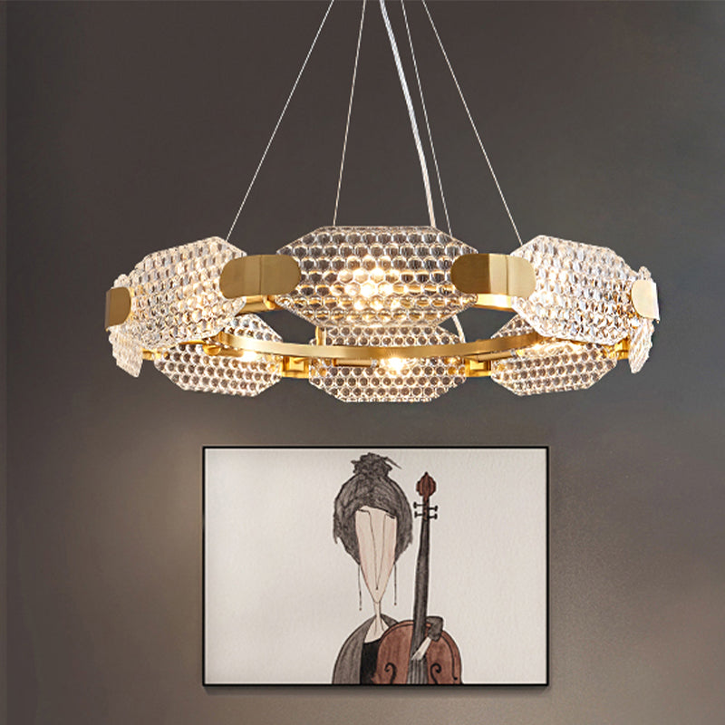 8-Head Octagon Chandelier Light Colonialist Gold Clear Textured Glass ...