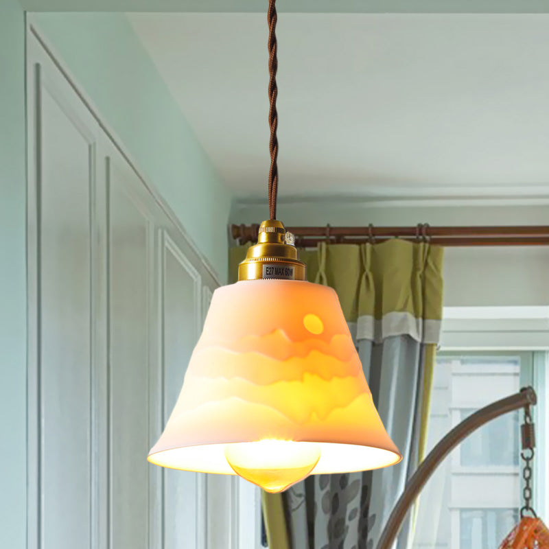 Ceramic Flared Ceiling Hanging Light Countryside Single Lodging House ...