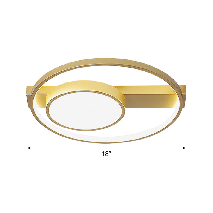 Golden Circular Flush Ceiling Light Modern Aluminum 18"/22" Wide LED ...