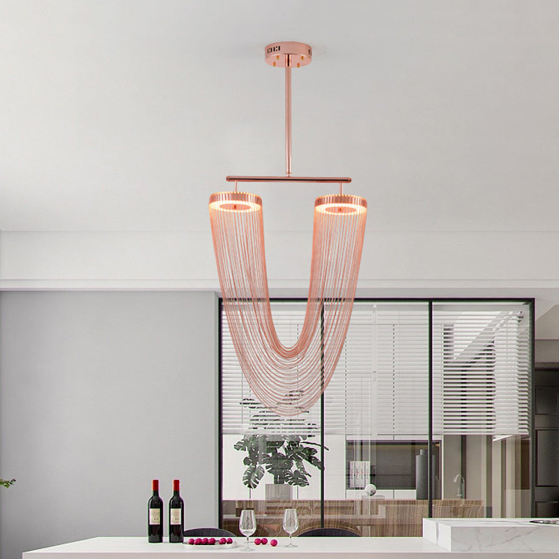 Rose Gold V Shaped Chain Fringe Pendant Modern Vogue Hand Braided ...