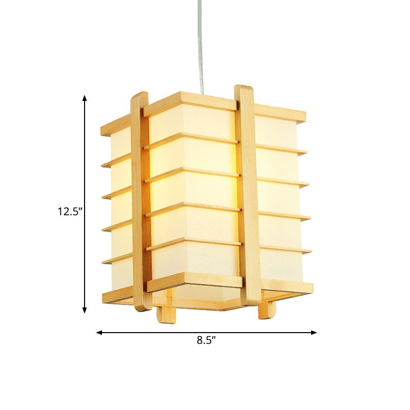 Wood Wire Cage Cuboid Pendant Lamp Japanese Single Ceiling Suspension ...