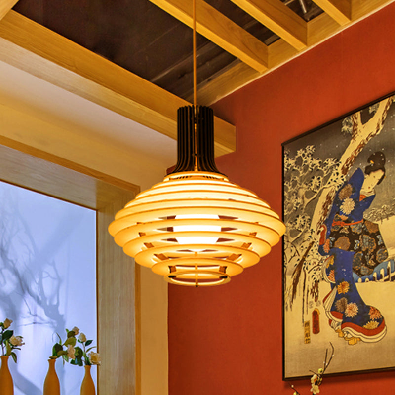 Asia Single Bulb Pendulum Light Black/Beige Wine Jar Shaped Hanging ...