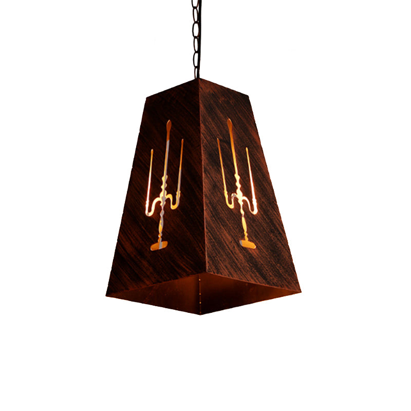 Antique Bronze Trapezoid Hanging Lamp with Metal Chain Rustic Loft ...