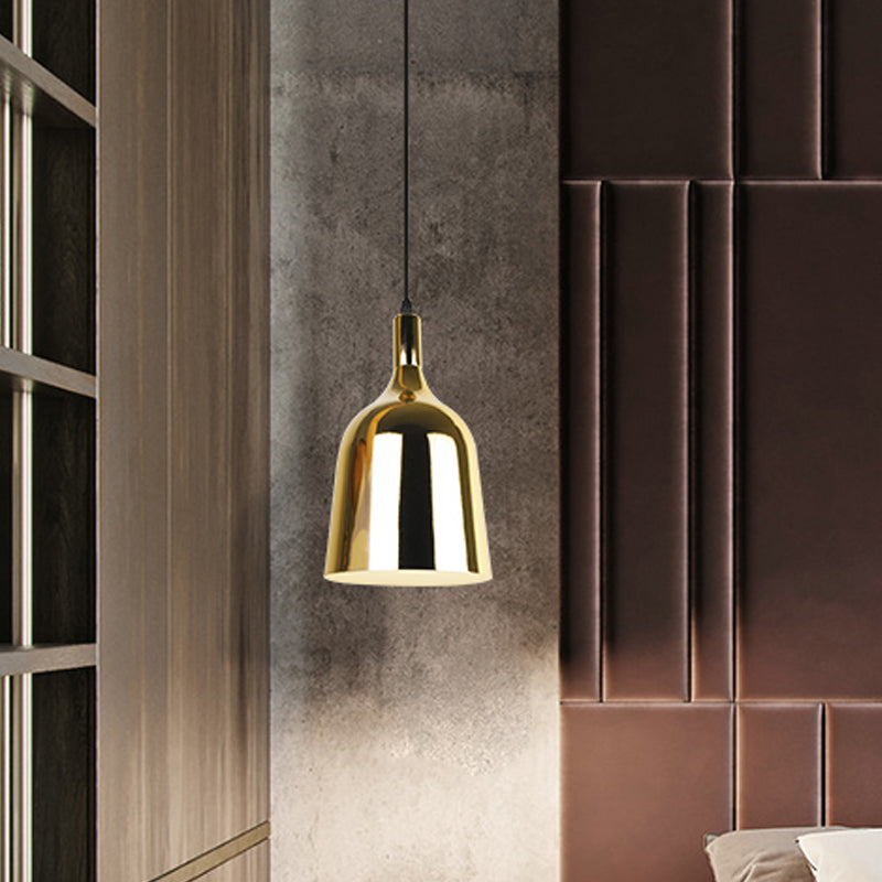 Bell Living Room Hanging Light Industrial Style Iron 1-Bulb Gold Finish ...
