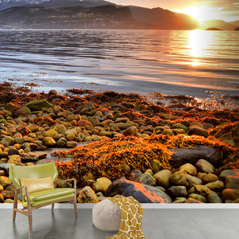 Riverside Pebbles and Mountain Mural Modern Moisture Resistant Bedroom ...