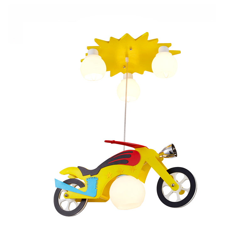Kids 4 Lights Cluster Pendant Lamp Yellow Motorbike Ceiling Hang ...