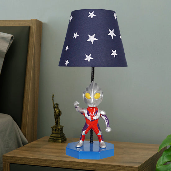 Blue Barrel/Trapezoid Table Lamp Kids 1 Head Fabric Nightstand Lighting ...