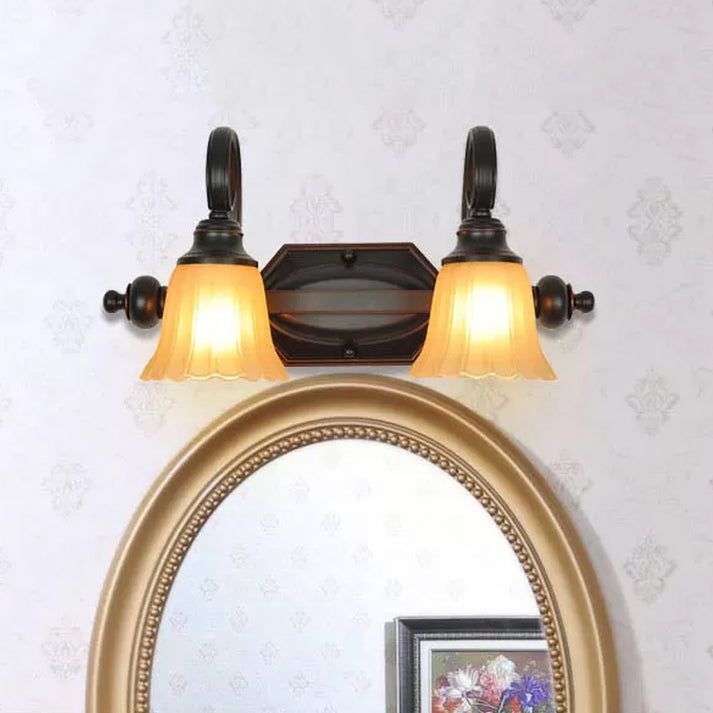 Black Flared Vanity Lighting Fixture Rural Frosted Glass 2/3 Heads ...