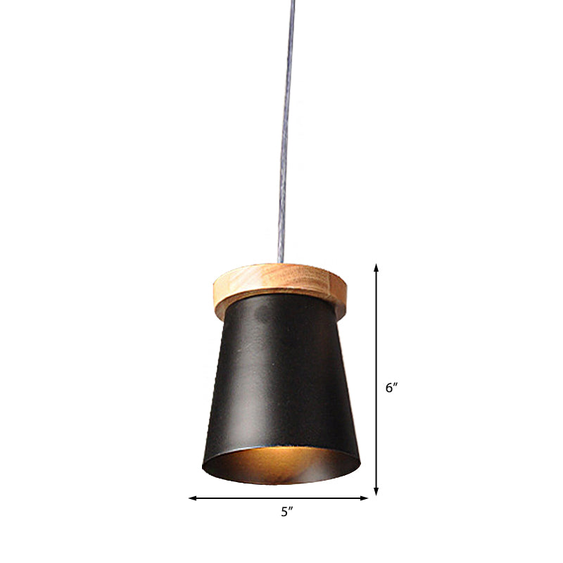 Black Finish Bucket Suspension Light Industrial Loft Metal and Wood 1 ...