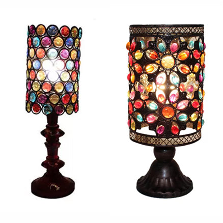 4"/5"/6" Wide Bohemian Cylinder Table Lighting with Colorful Bead 1 ...