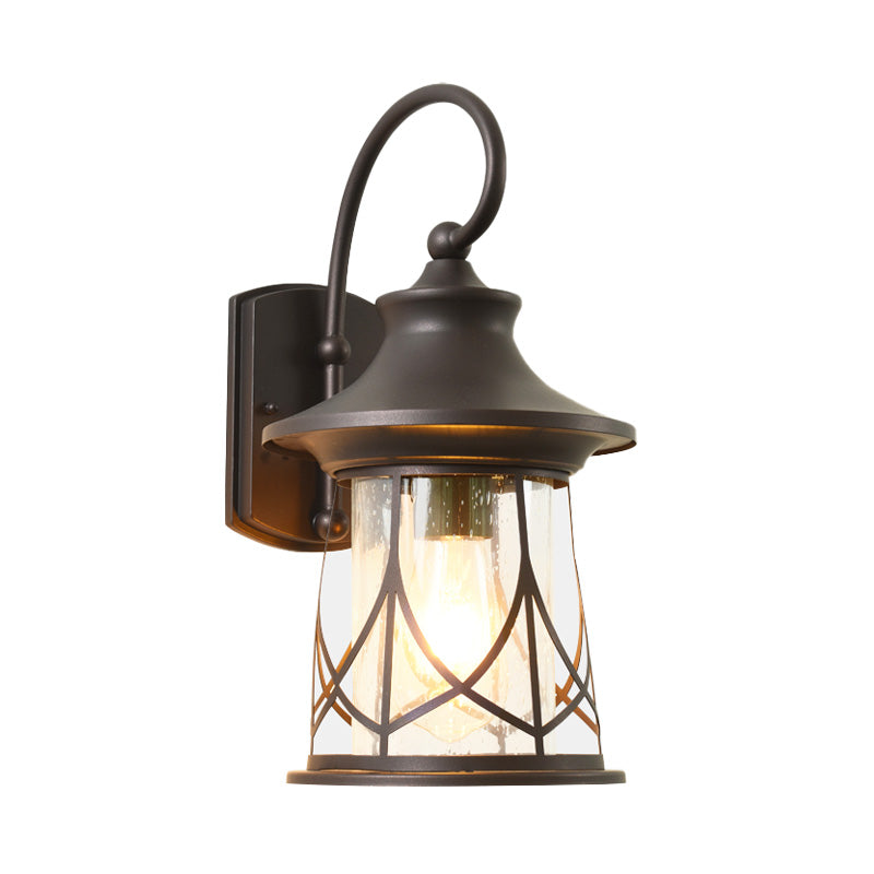 One Bulb Wall Light with Lantern Shade Seeded Glass Industrial Porch ...
