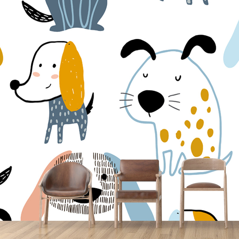 Blue-Orange Dog Wall Mural on White Waterproofing Cartoon Kids Bedroom ...