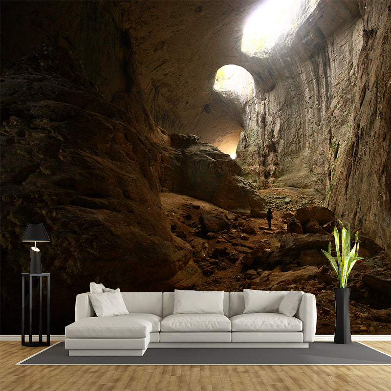 Modern Interior Cave Wallpaper Mural for Home Custom Wall Art in Brown ...