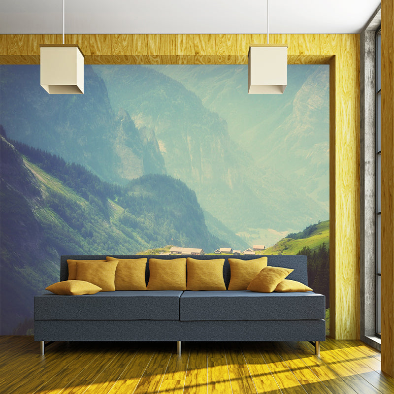 Green Village on Mountainside Mural Waterproofing Modern Living Room ...