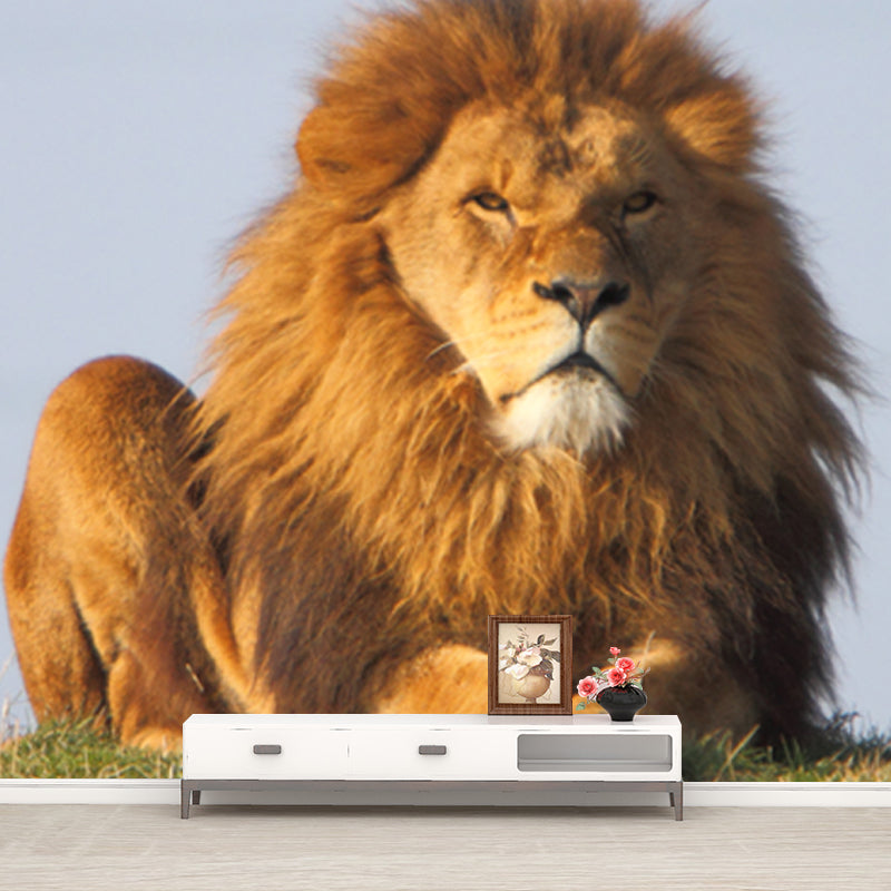 Contemporary Lion Wall Paper Mural Non-Woven Brown Washable Wall Art ...