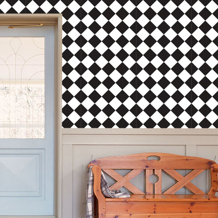 Black-White Modern Wallpaper Panels 4.4-sq ft Diagonal Checkered ...