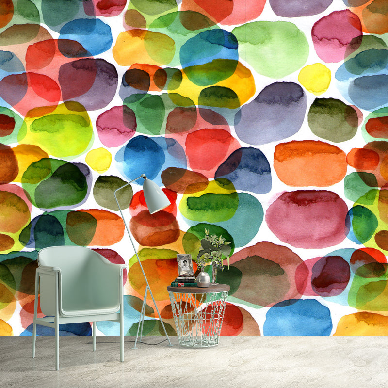 Large Watercolor Pebbles Mural Orange Non-Woven Fabric Wall Art ...