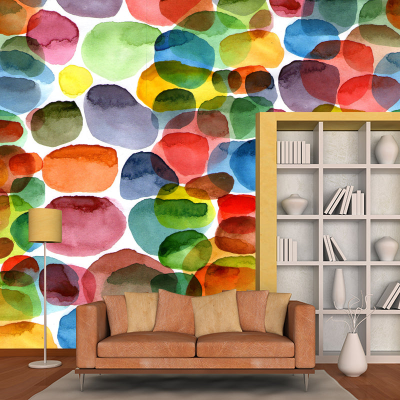 Large Watercolor Pebbles Mural Orange Non-Woven Fabric Wall Art ...
