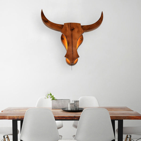 Brown One Light Sconce Light Industrial Wooden Bull Lighting Fixture ...