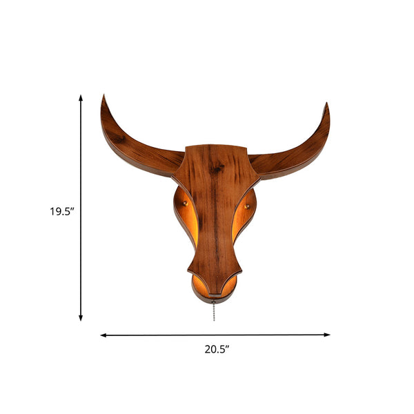 Brown One Light Sconce Light Industrial Wooden Bull Lighting Fixture ...