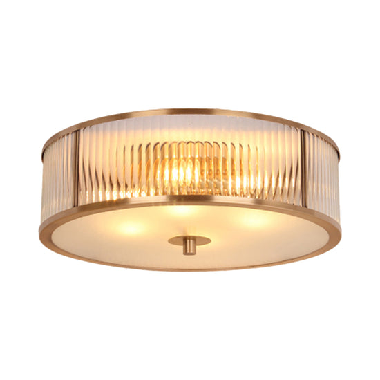 Fluted Drum Bedroom Flush Mount Antiqued Opaline Glass 3 Heads Brass ...