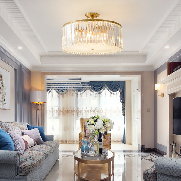 4/5/6 Bulbs Drum Semi Flush Ceiling Light Modern Clear Crystal Ceiling ...