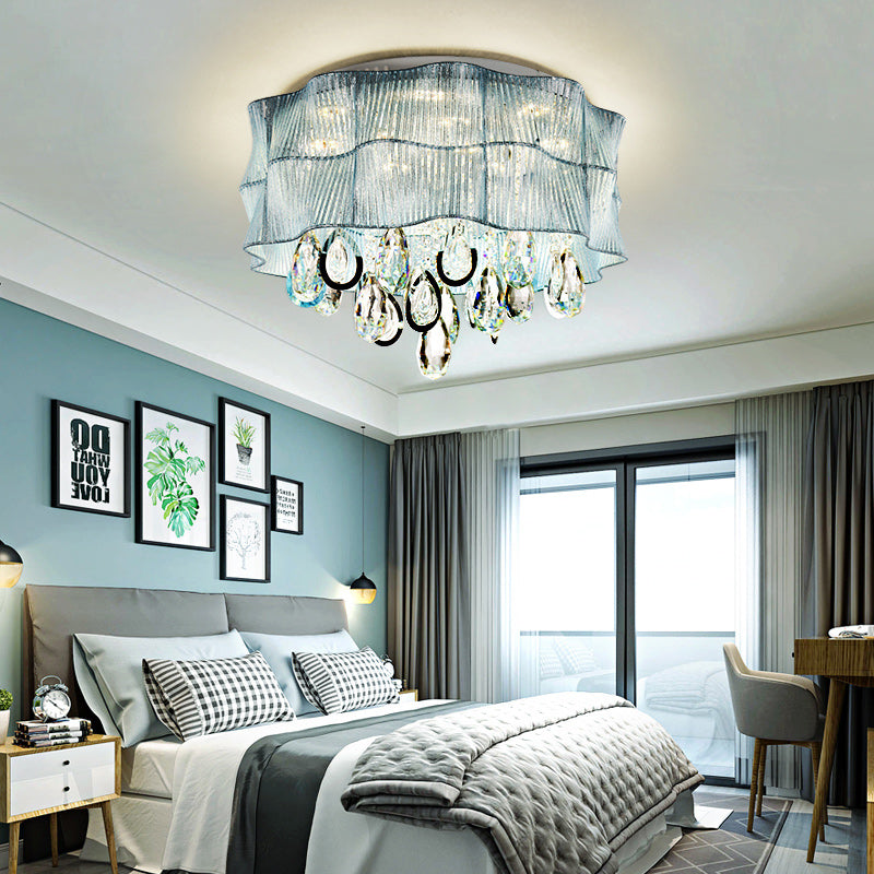 Blue/Pink Flower Flush Ceiling Lamp LED Contemporary Fabric Ceiling ...
