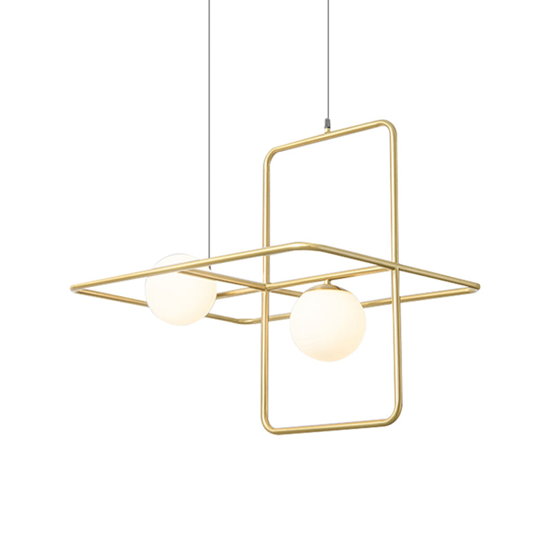 Crossed Rectangle Hanging Light with Globe Glass Shade Contemporary ...