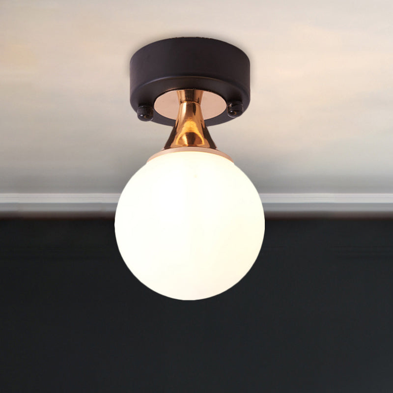 Black Single Bulb Flush Mount Lamp Loft Style Milky Glass Bubble ...