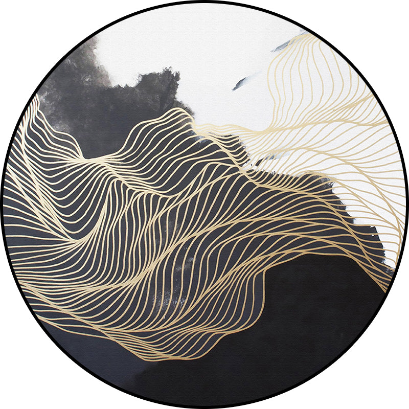 Contemporary Swirl Stripe Pattern Rug Black and White Polyester Rug ...