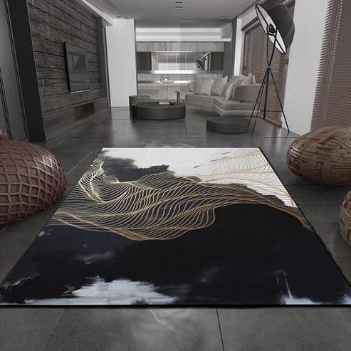 Traditional Swirl Stripe Pattern Rug Black and White Oriental Rug ...