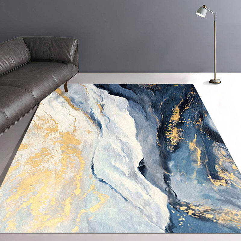 Blue and Gold Bedroom Rug Modern Abstract Cloud Pattern Area Rug ...