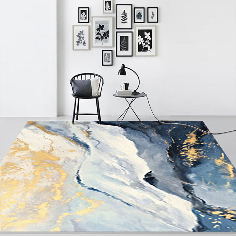 Blue and Gold Bedroom Rug Modern Abstract Cloud Pattern Area Rug ...