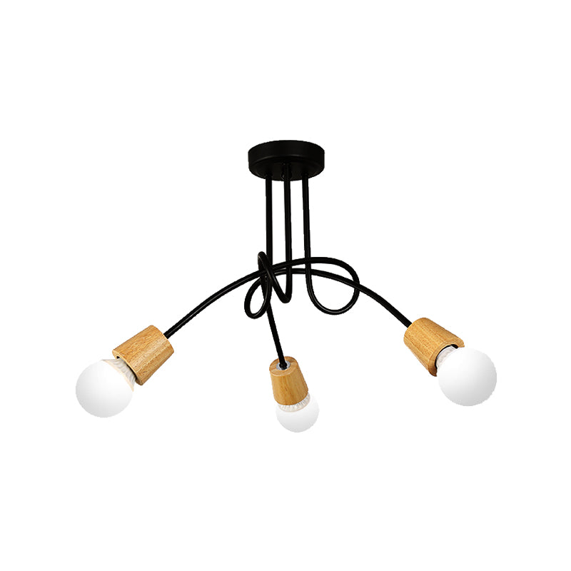 Metal Open Bulb Ceiling Light Fixture with Twisted Arm Loft Style 3/5 ...