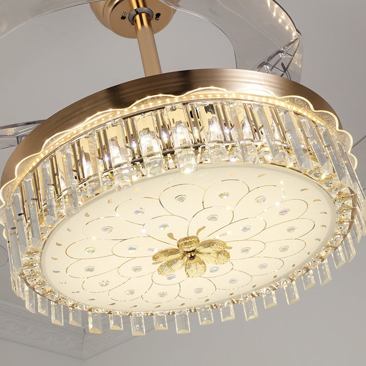 Gold Round Ceiling Fan Light Modern LED Crystal Semi Mount Lighting ...