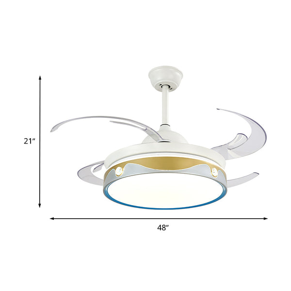 White Round Indoor Fan Lighting Contemporary Metallic 8-Blade LED Semi ...