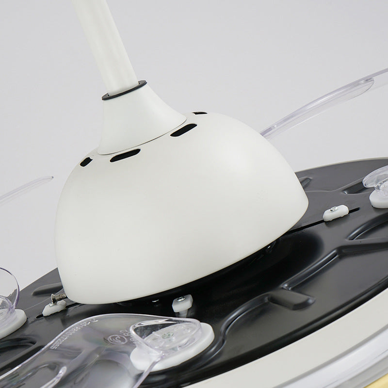 White Round Indoor Fan Lighting Contemporary Metallic 8-Blade LED Semi ...