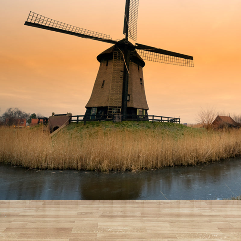 Rotating Windmill Mural Wallpaper for Dining Room Summer Wall Decor ...