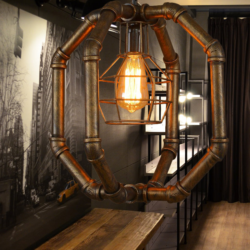1 Bulb Metal Hanging Lamp Farmhouse Style Brass Water Pipe Restaurant ...