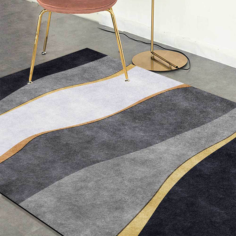 Unique Colorblock Rug Black and Grey Modern Rug Polyester Washable Non ...