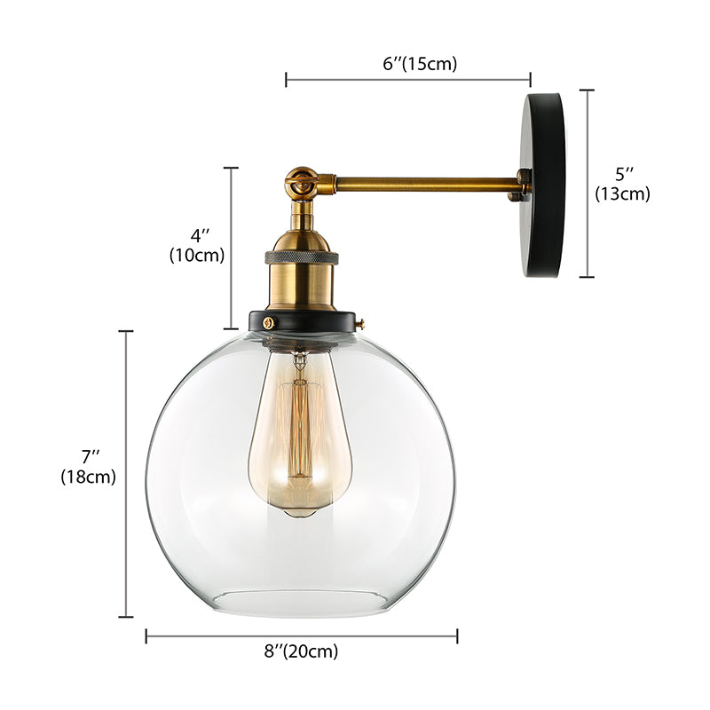 Spherical Living Room Wall Light Fixture Industrial Clear Glass 1 Light ...