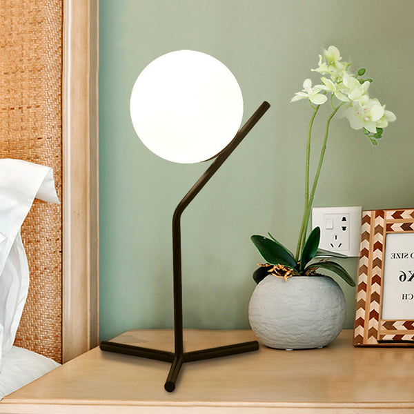White Glass Globe Shade Study Lamp Modernism 1 Light Bedroom Desk ...